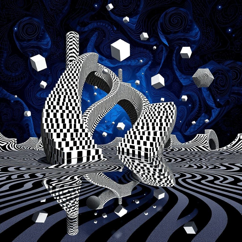 Black and white of an optical illusion infinite spiral artwork that ...