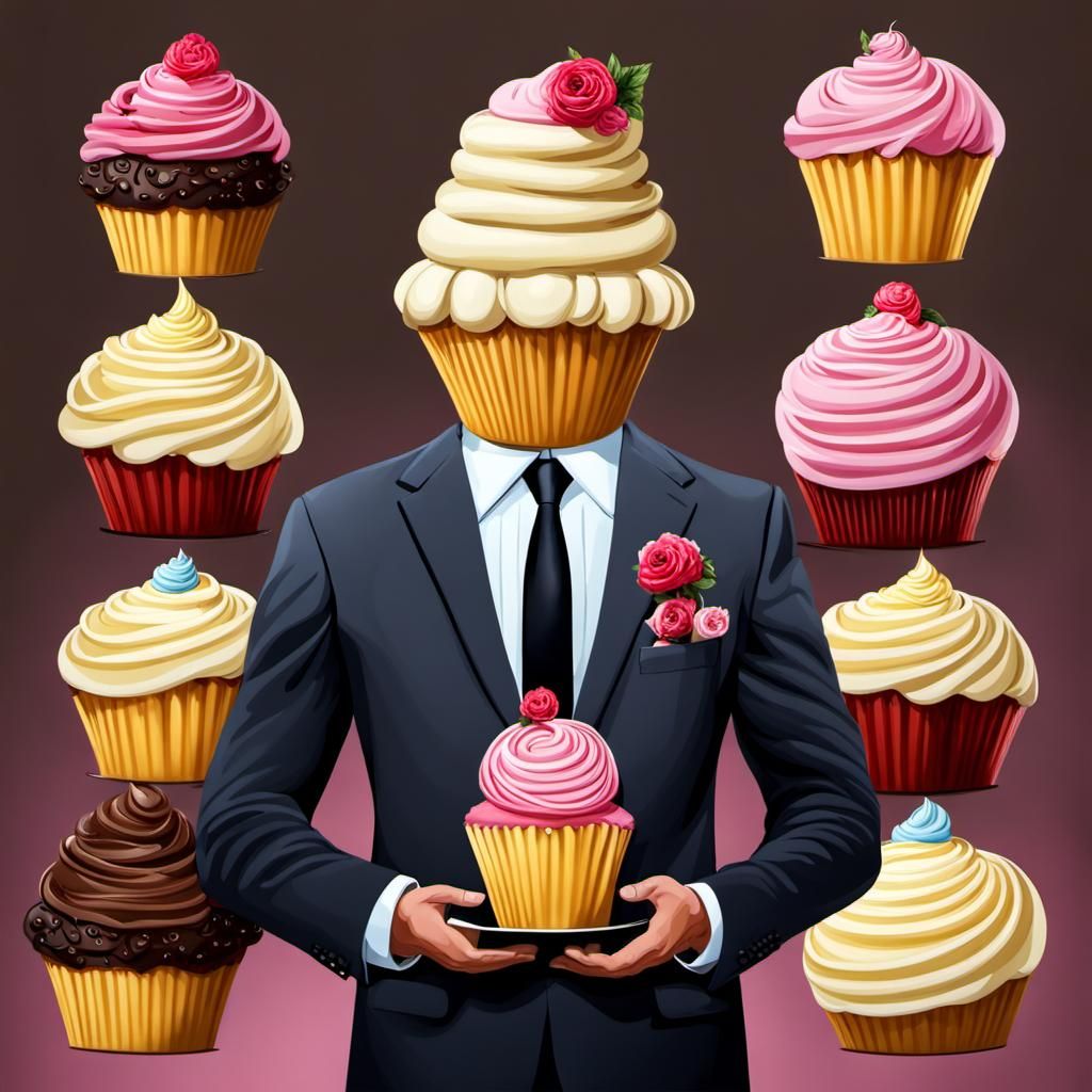 Man wearing a suit with a giant cupcake for a head by KAREN CAMPBELL ...