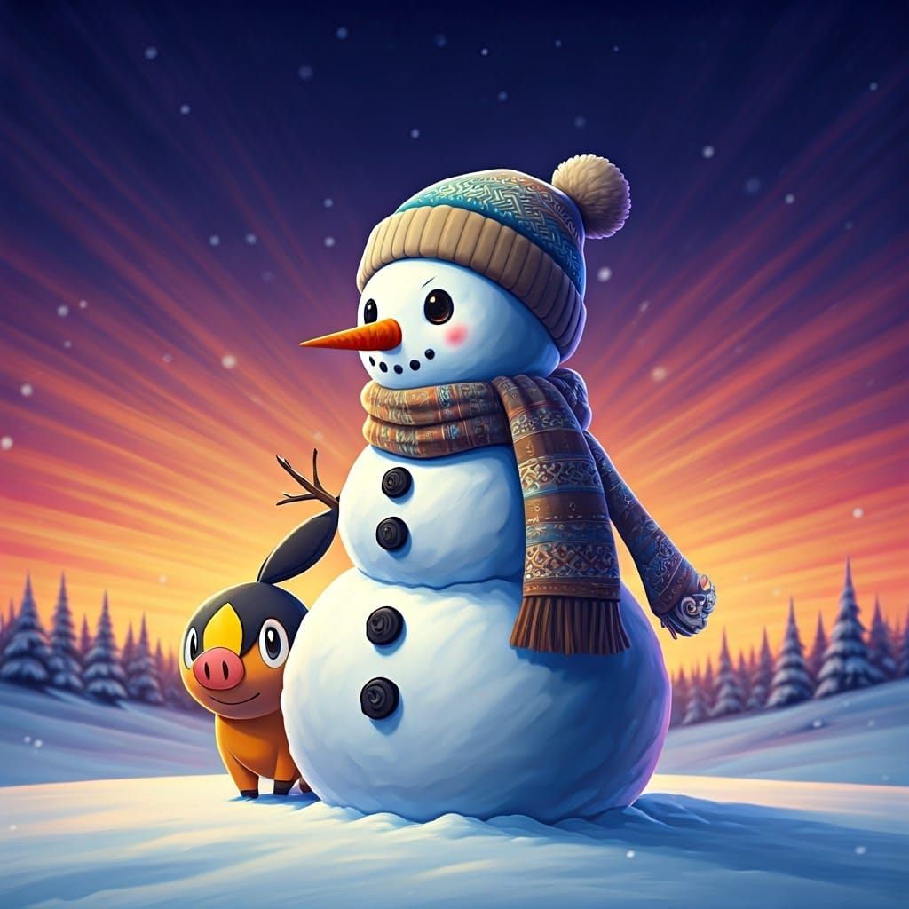 Winter Pokémon Trainer Celebrates with Tepig in Br... - AI Art