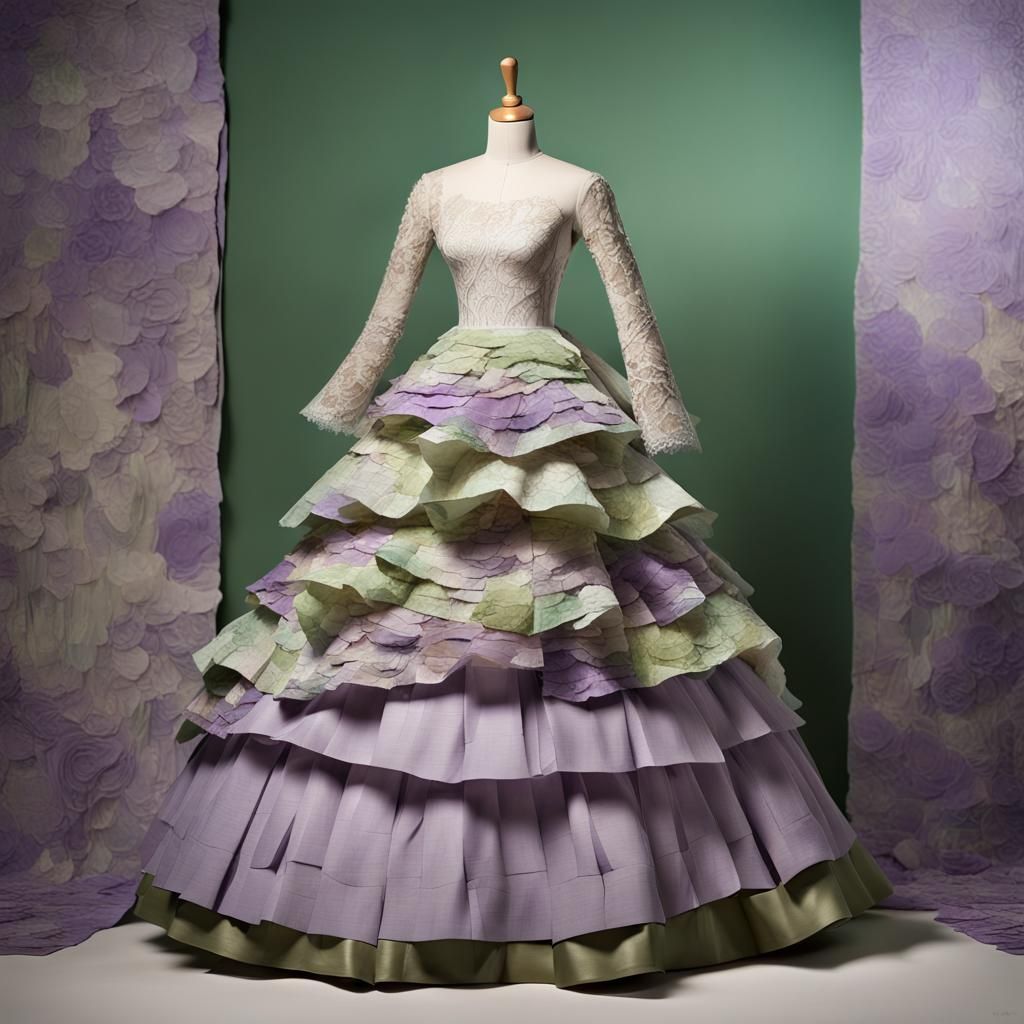 Fine Art Paper Collage : Rustic Tiered Ripped Paper Ball Gown : Lace ...