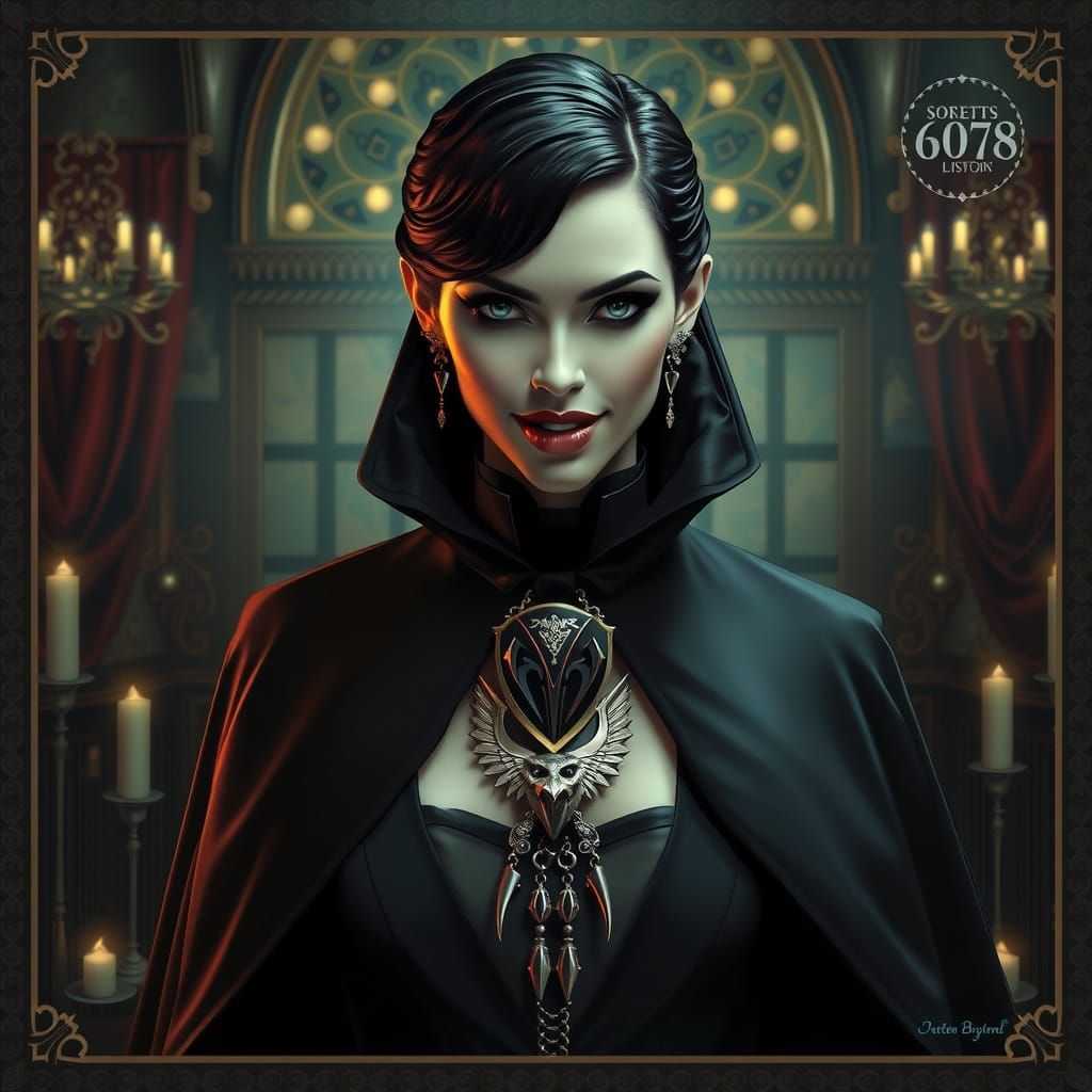 Elegant Countess in Dark, Opulent Vampire Cape - AI Art