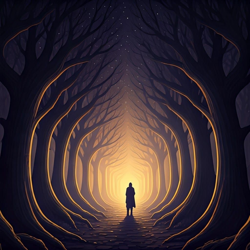 Mystical Forest Under Dark New Moon - AI Art