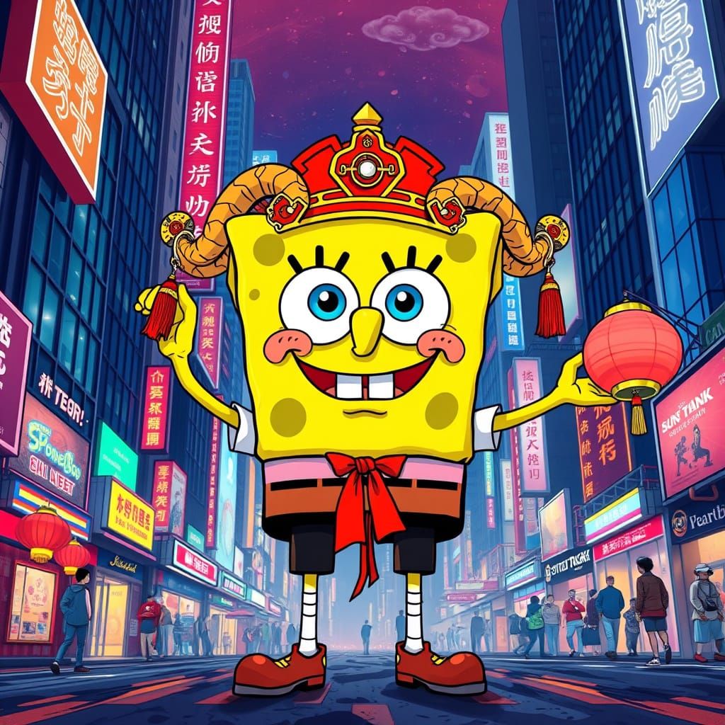 Spongebob Celebrates Chinese New Year in Vibrant B... - AI Art