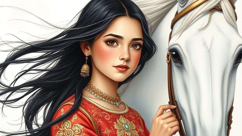 Serene Islamic Princess on a Majestic White Horse ... - AI Art
