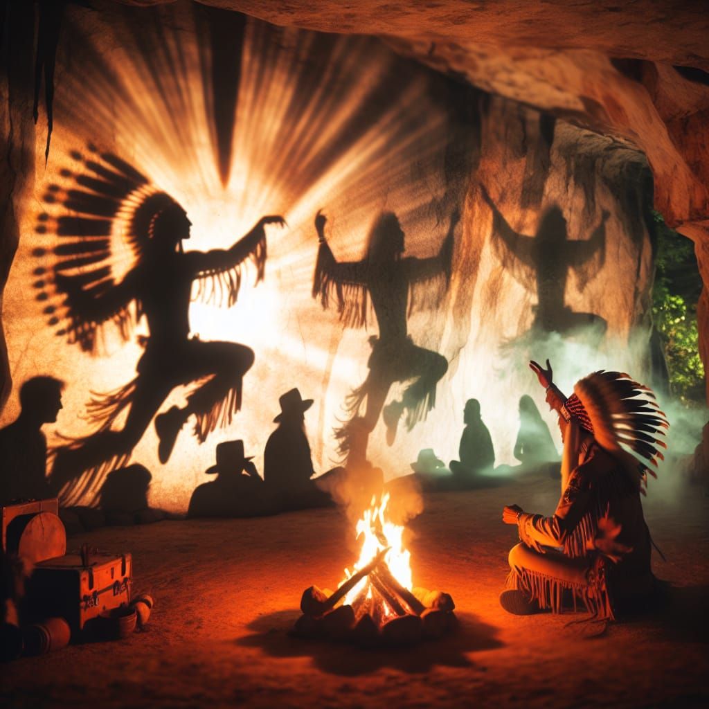 Story Teller - Native American Shadow Dancer in Cave