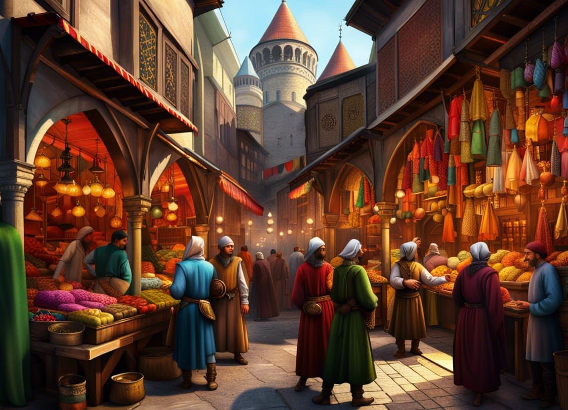 Grand Bazaar in Istanbul 15th Century. medieval market full of ...