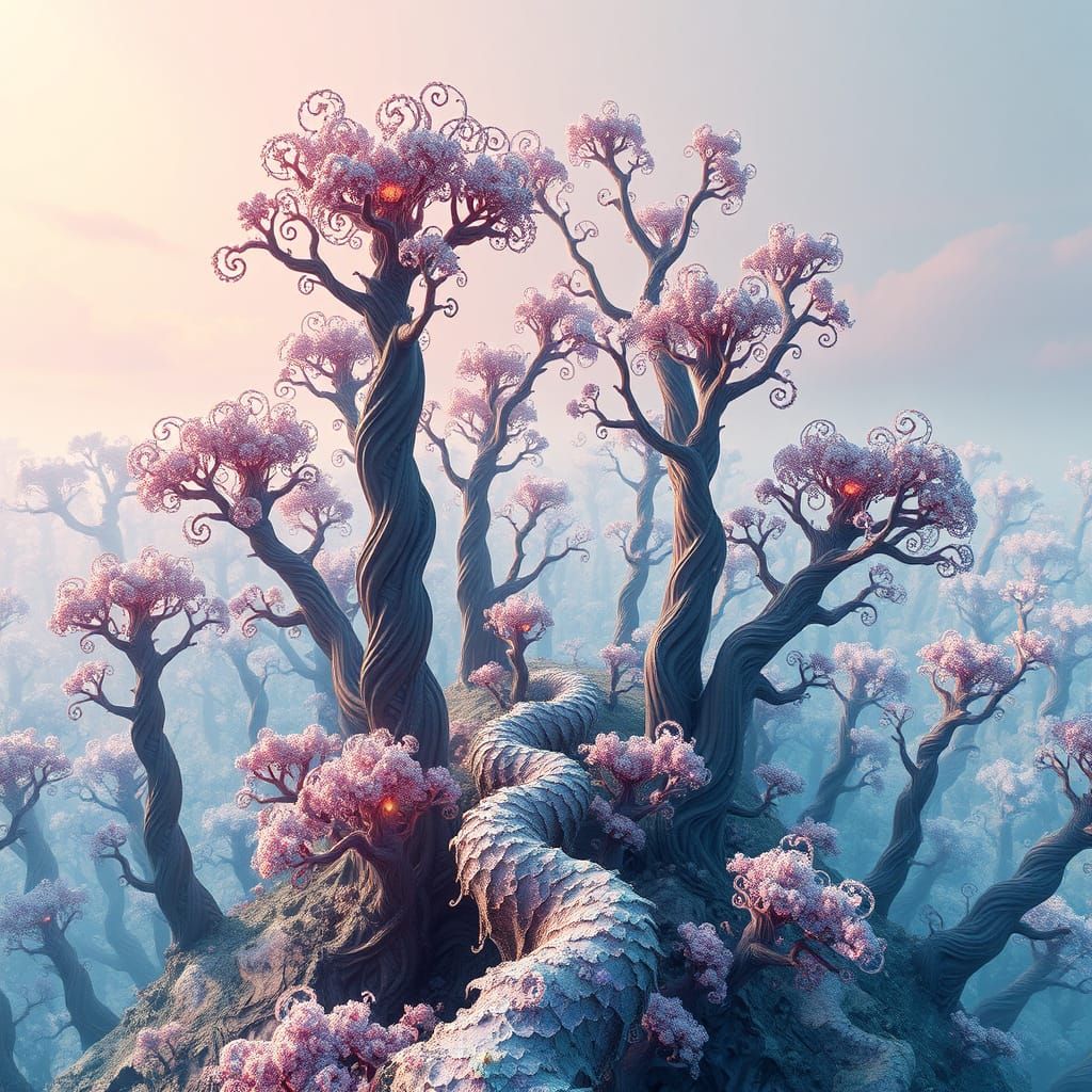 fractal nature art - Surreal Fractal Forest in Vibrant Irid...