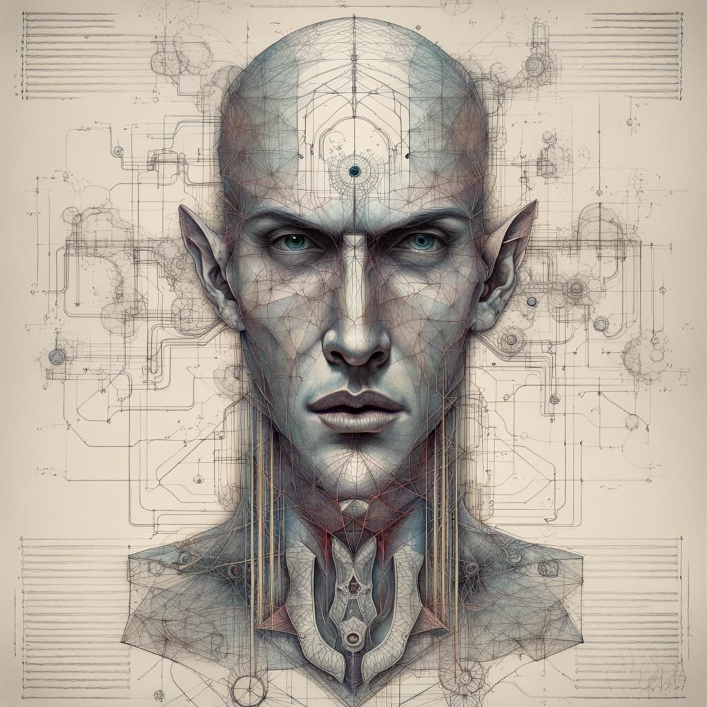 Exploding style By Symmetrical Wireframe schematic drawing of a dracula ...