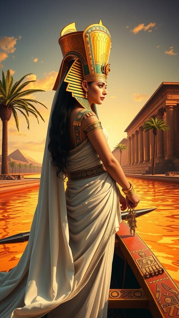 Egyptian Queen on Golden Barge in Hyper-Realistic ... - AI Art