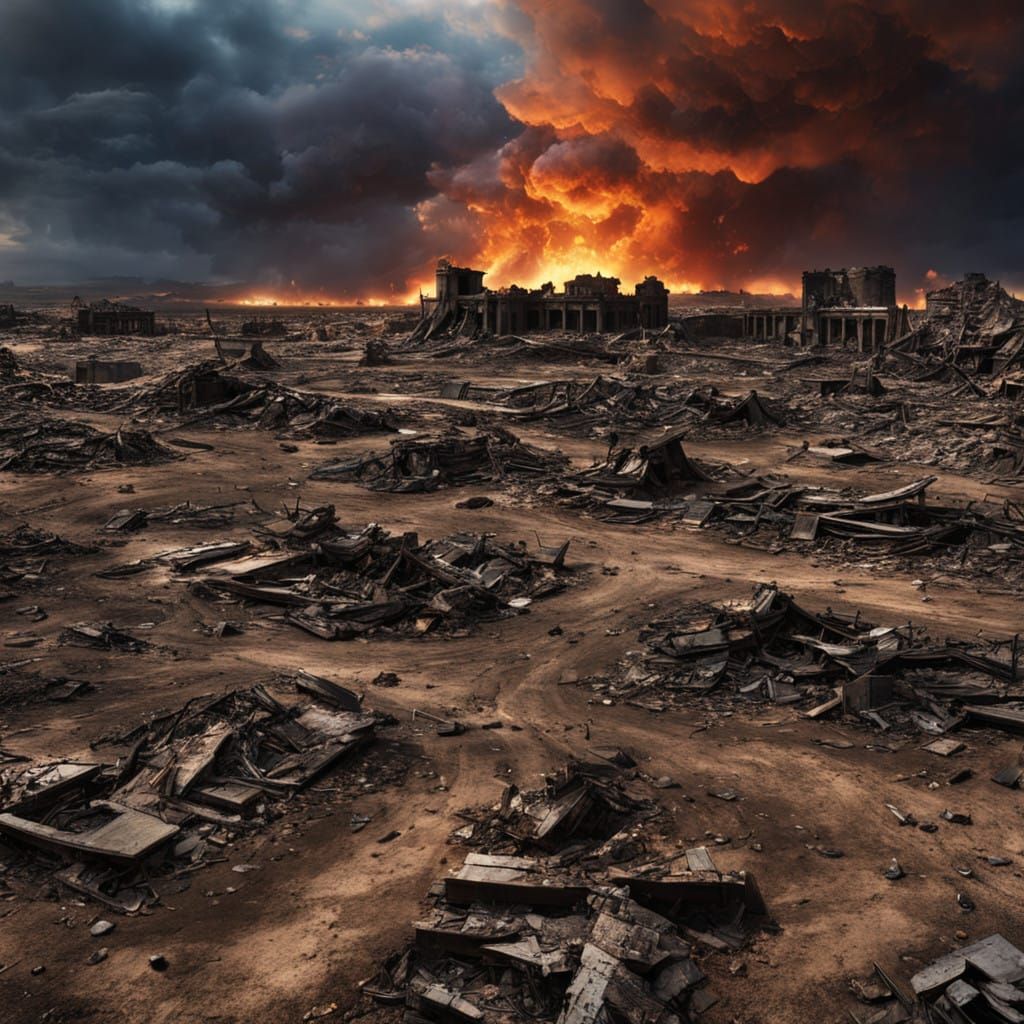 War-Torn Landscape in Vibrant, Expressive Brushstr... - AI Art