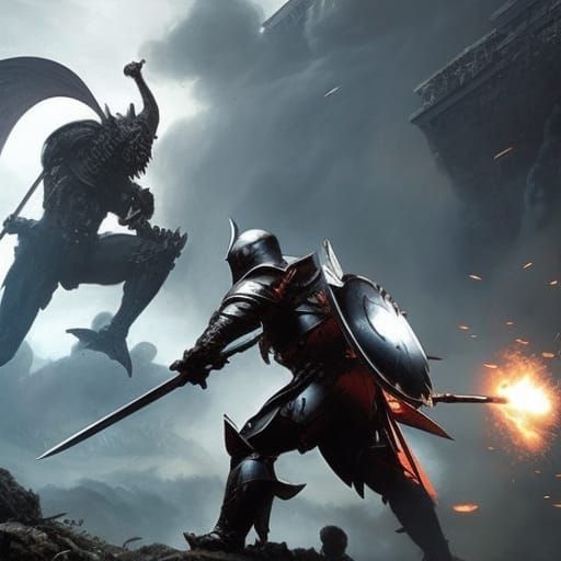 knight attacks monster - AI Generated Artwork - NightCafe Creator