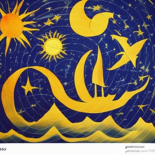 ship on the ocean moon, stars, wave shadow puppet show. by indonesian ...