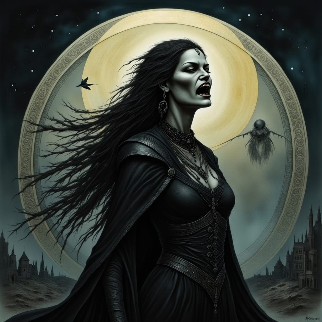 A female ghoul with needle sharp teeth like Venom from Marvel Comi...