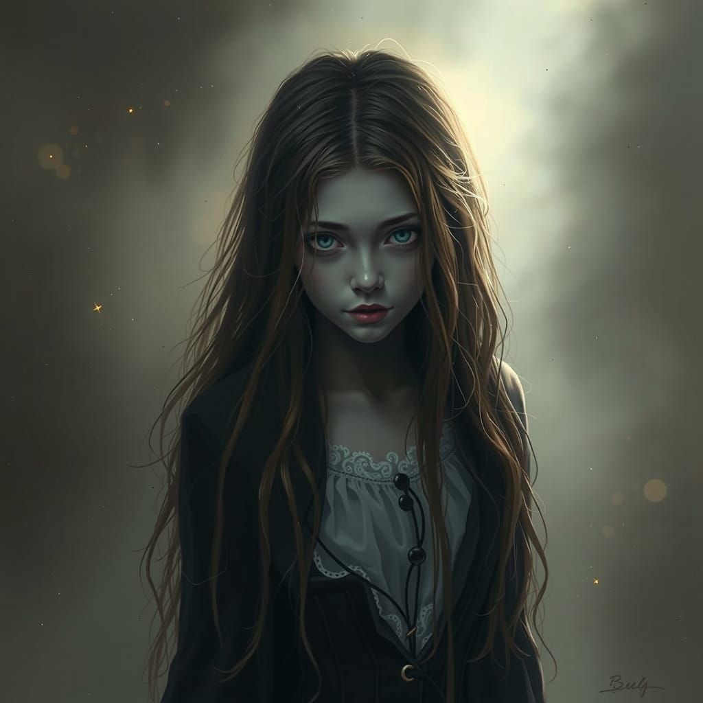 creepy stare - Gothic Lady's Unsettling Smile in a Haunting ...