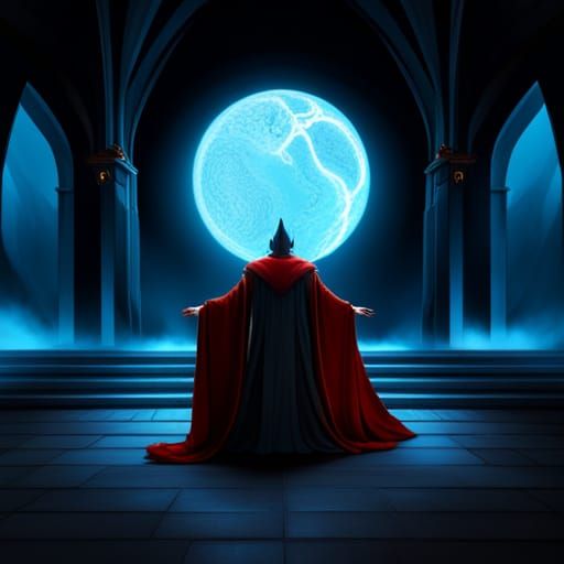 Wizard entering a portal, medieval interior with torches, trending on ...