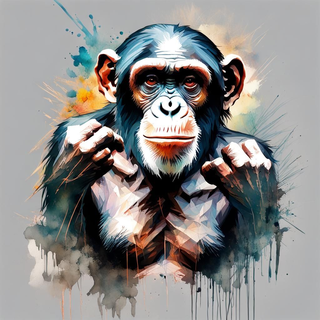 Chimp In Watercolour - AI Generated Artwork - NightCafe Creator
