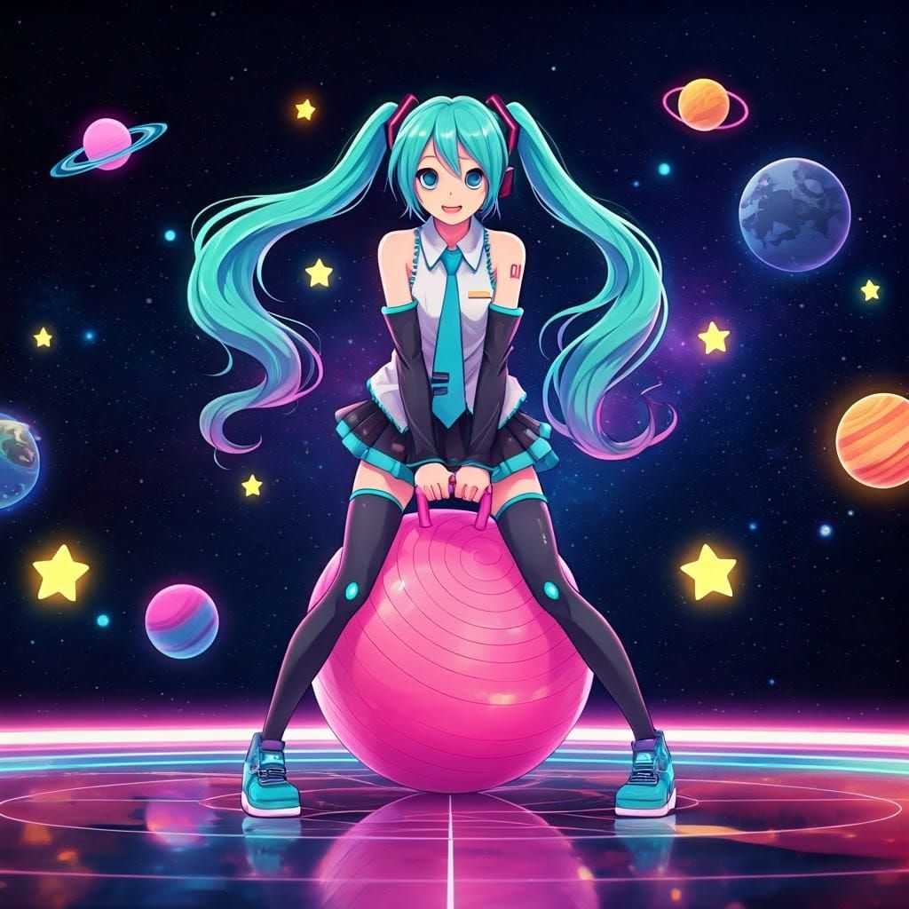 Hatsune Miku in Futuristic Space Bounce - AI Art