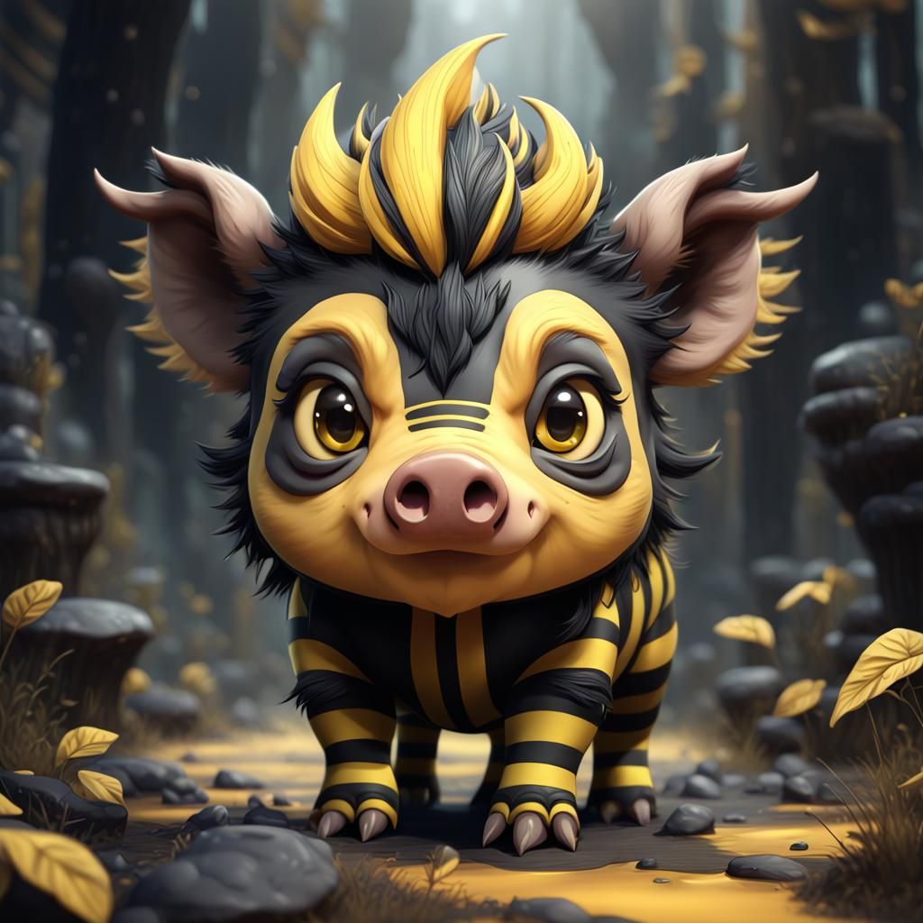 Chibi Black and yellow striped boar - AI Generated Artwork - NightCafe ...