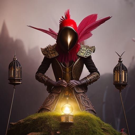 faceless reproductive kneeling cardinal in dainty river flying armor in ...