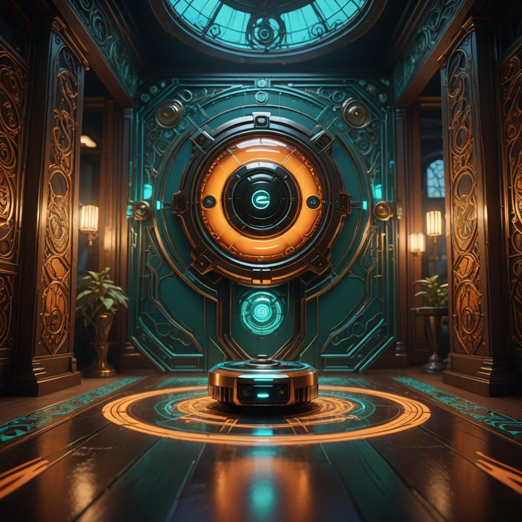 Vintage Fantasy Roomba Ad: Brass Beauty in Whimsic... - AI Art