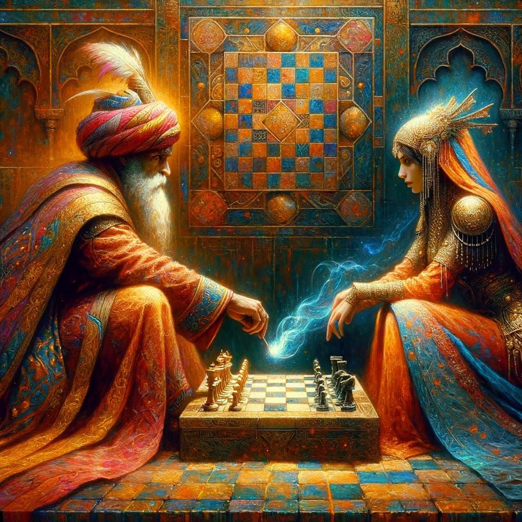 Two Mages playing chess - Mages Engage in Epic Chess Match i...