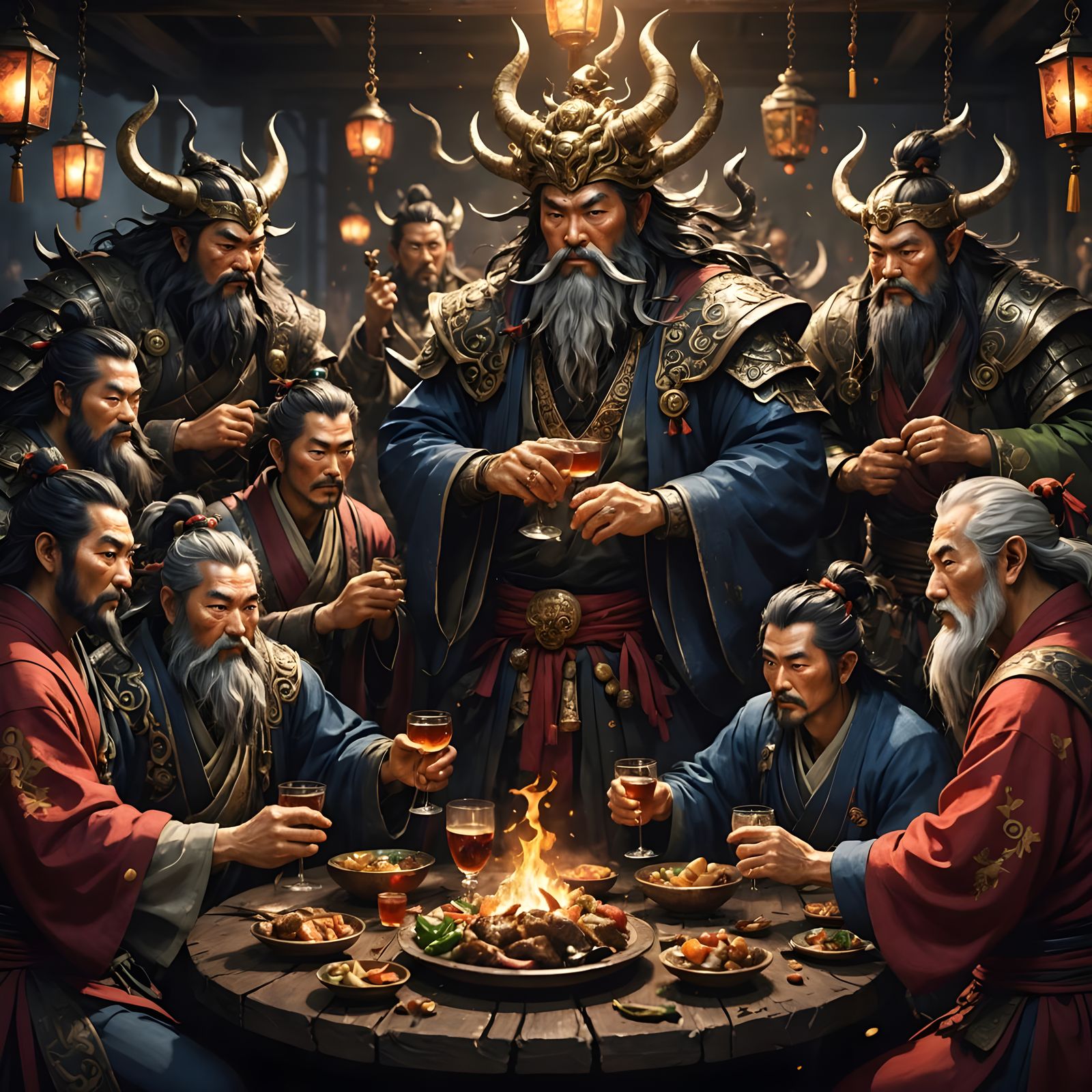 Drinking with the bros - Drunken Gods Revel in Sumi-e Splend...