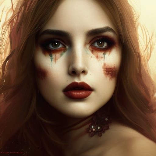 "Ana de Armas, beautiful ghost, , stunning face, red hair, dark make up ...