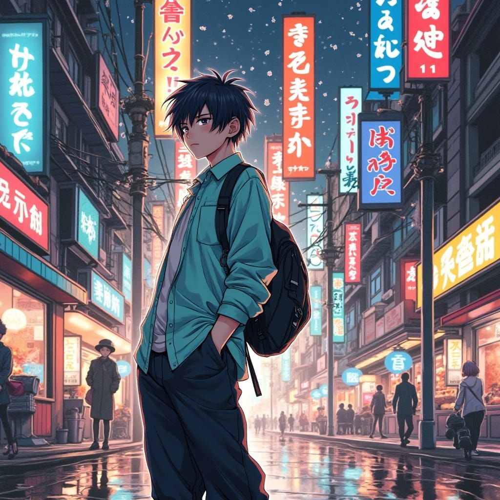 Anime-Style Androgynous Teen with Flair for Fashio... - AI Art