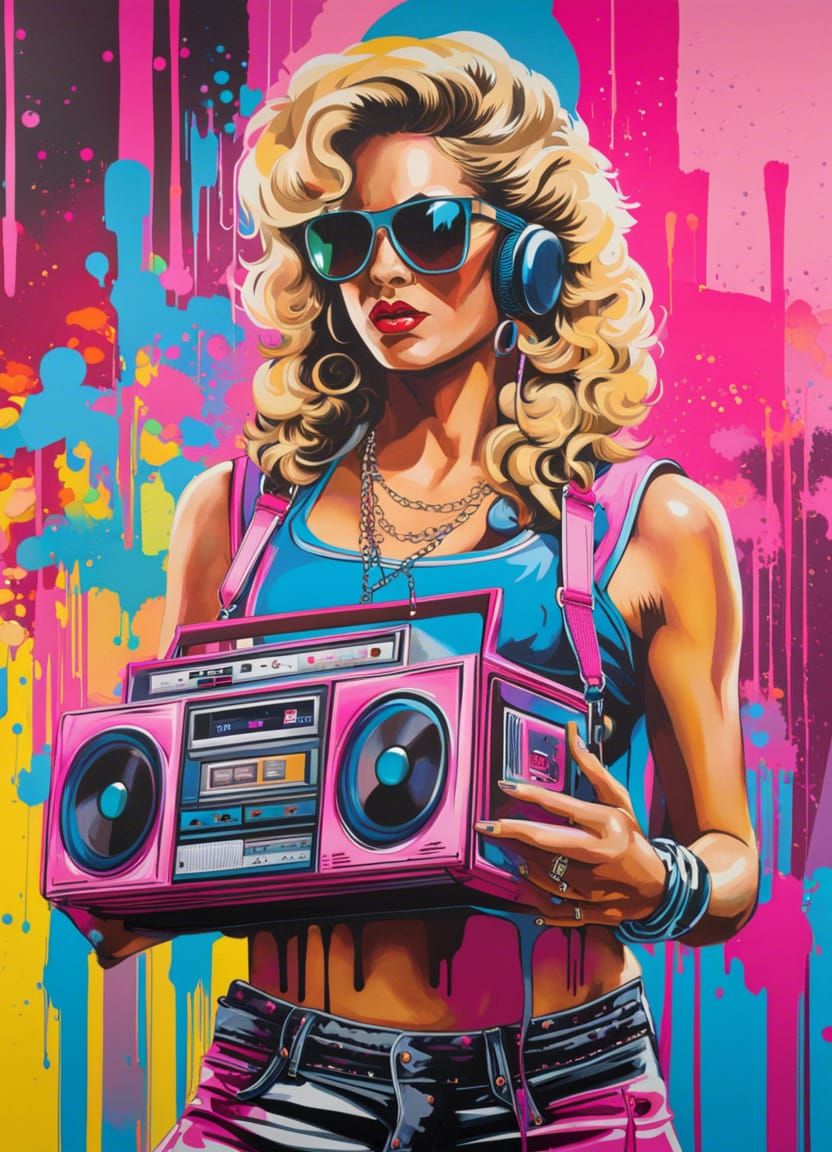 80’s woman with boombox - AI Generated Artwork - NightCafe Creator