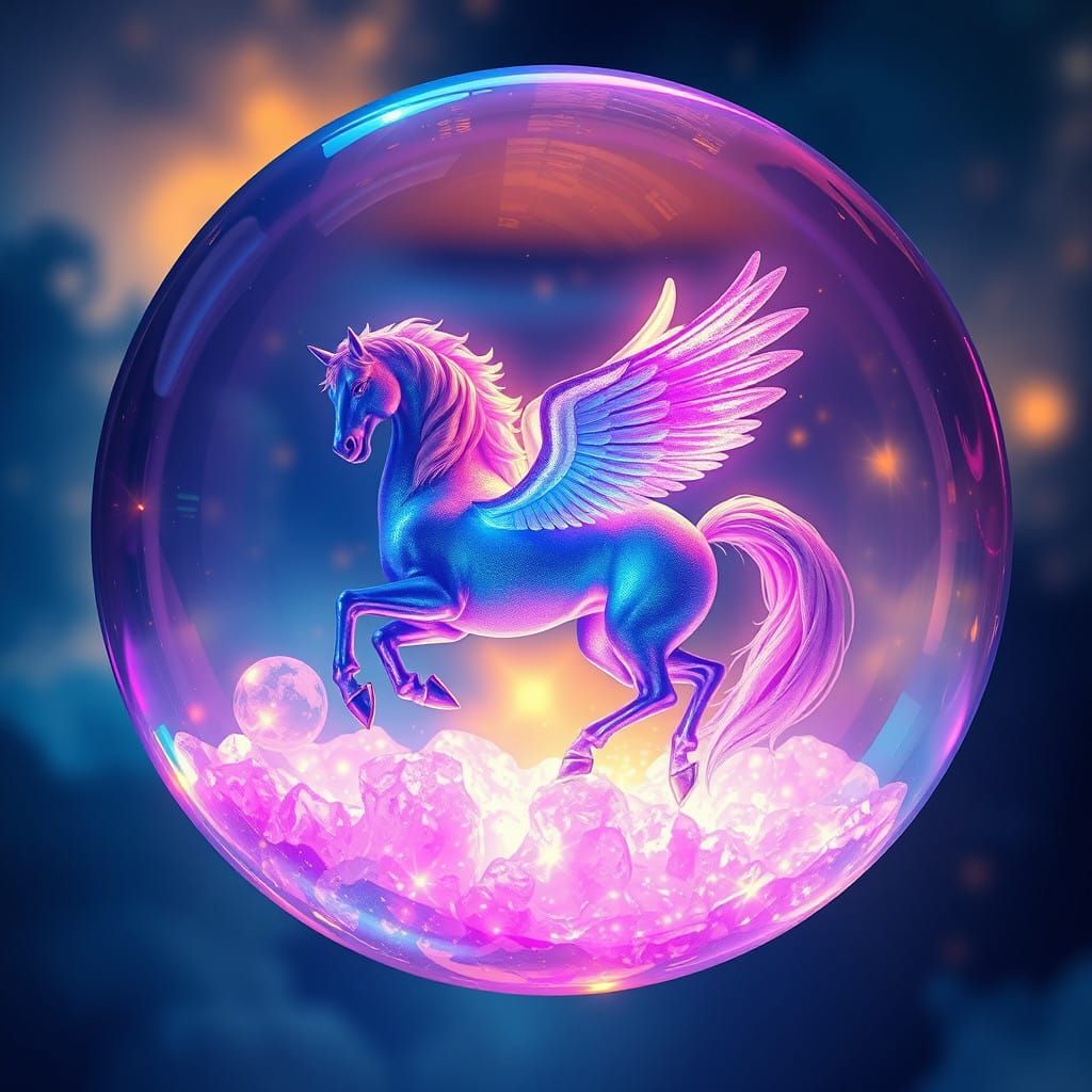 Electric Dream Pegasus in Crystal Ball, Concept Ar... - AI Art