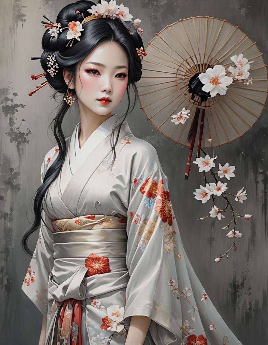 Geisha Lady - Geisha in Traditional Japanese Style with Eleg...