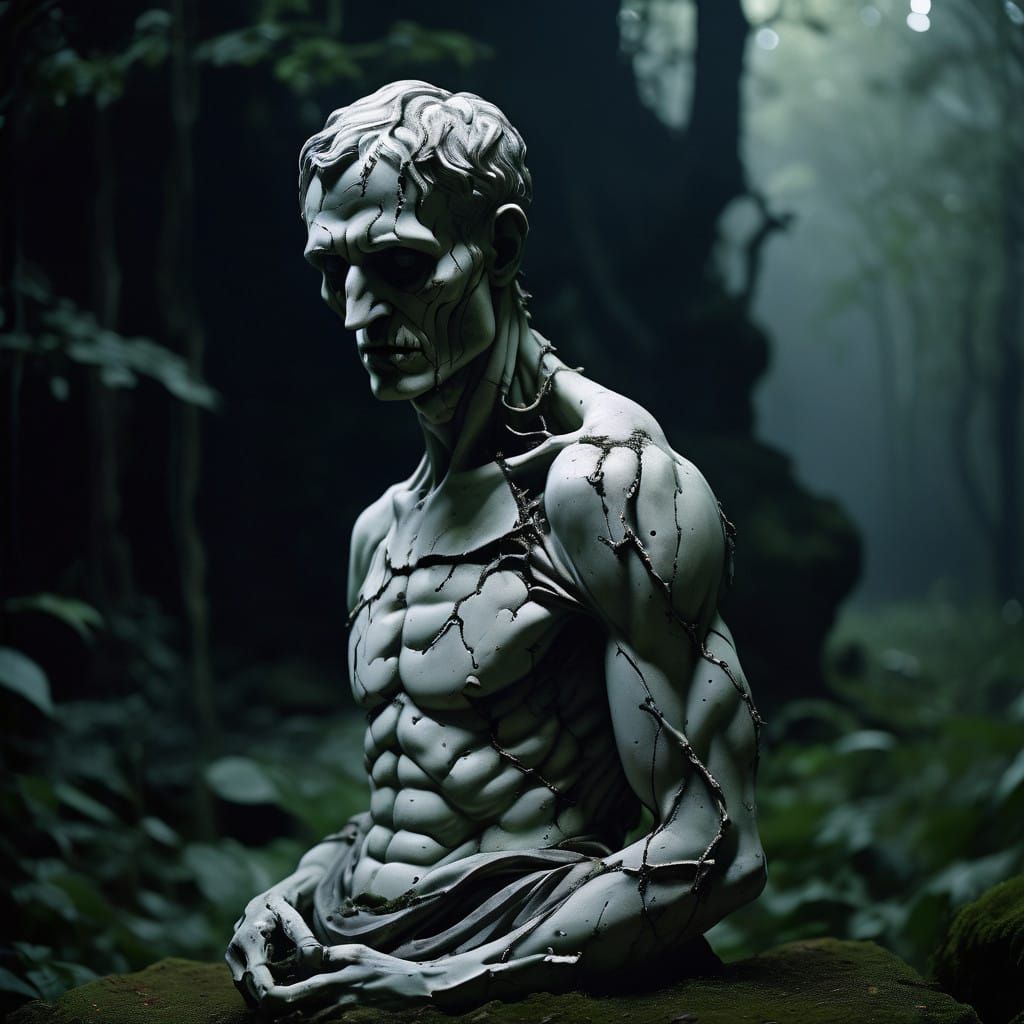 Statues series - Macabre Marble Statue in a Dark and Haunti...