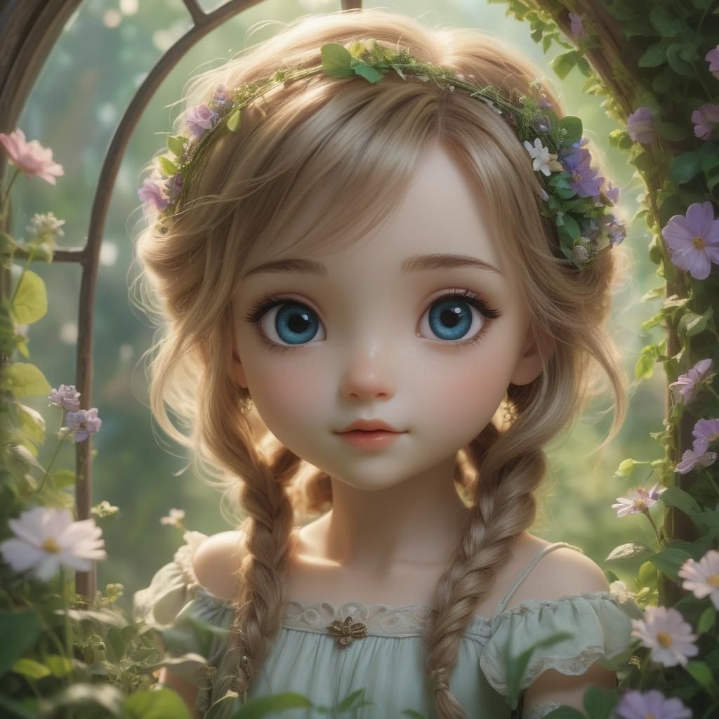 Chibi Faery Girl in Enchanted Garden Scene - AI Art