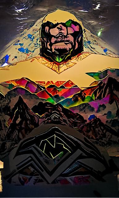 GLOWING COLOURFUL!! Man Mountain MARVEL COMICS!! Psychedelic Art polished ink painting detailed ...