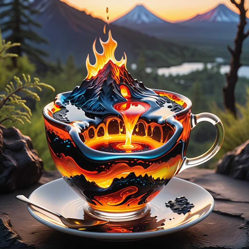 Glowing Teacup Landscape in Vibrant, Dreamlike Sty... - AI Art