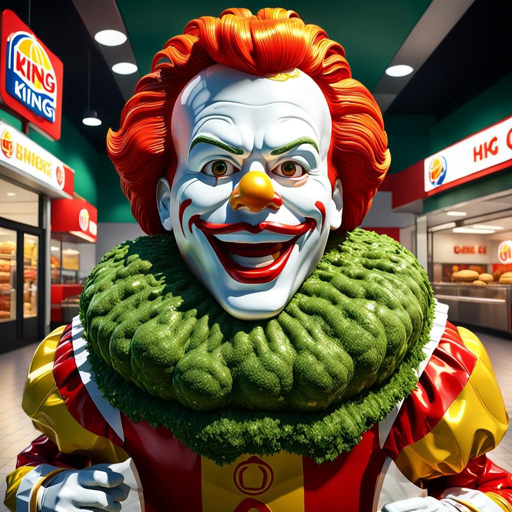 Ronald McDonald going into burger king,magnificent detailed shiny 3d ...