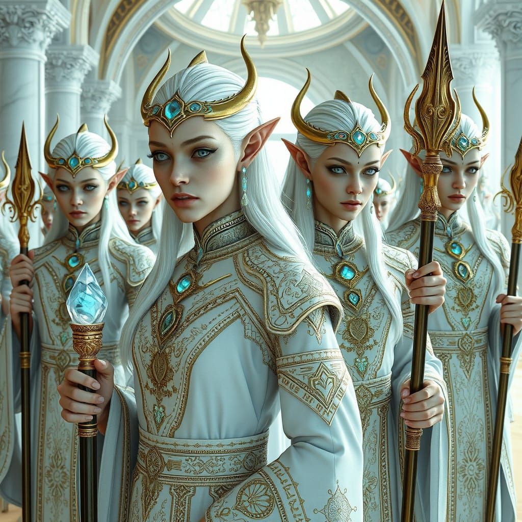 Ethereal Ayleid Elves in Regal Attire, Ultra-Reali... - AI Art