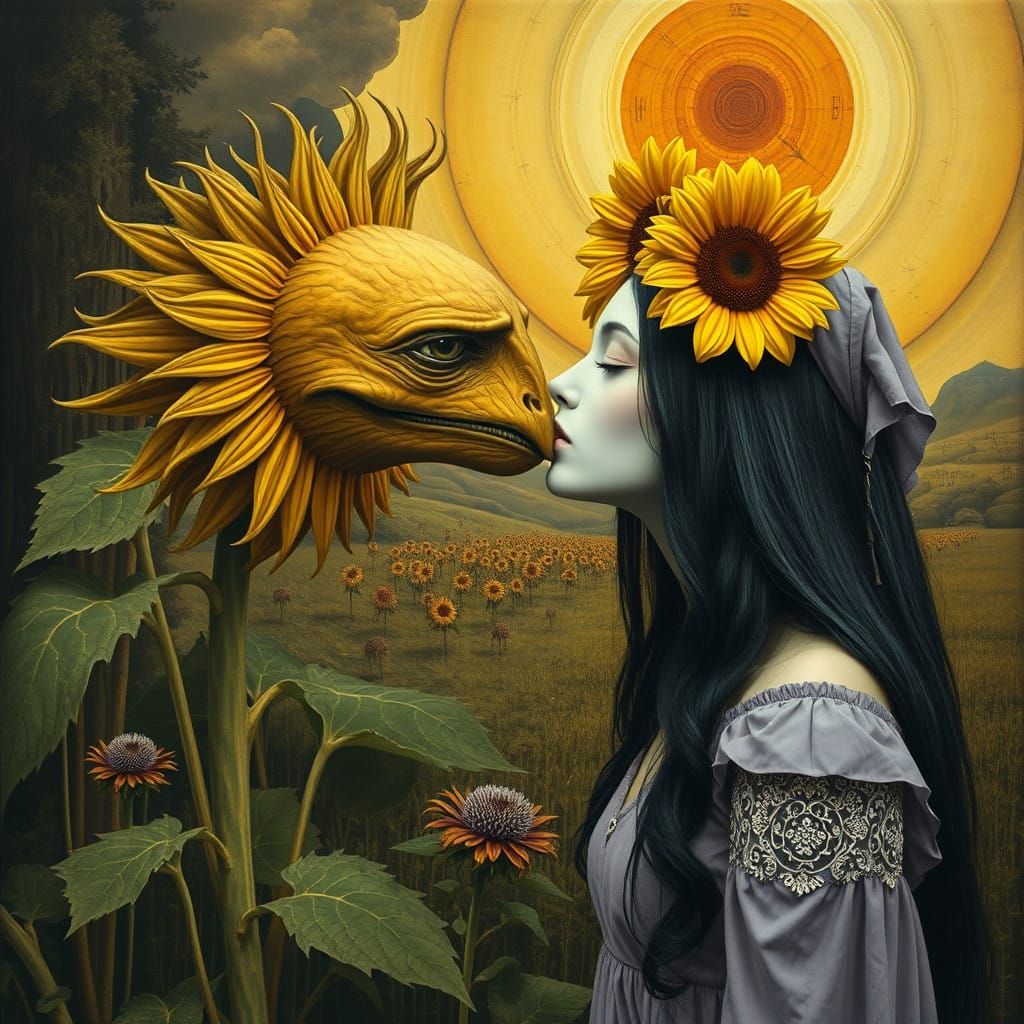 The sunflower - Surreal Gothic Sunflower in a Dreamlike Hier...