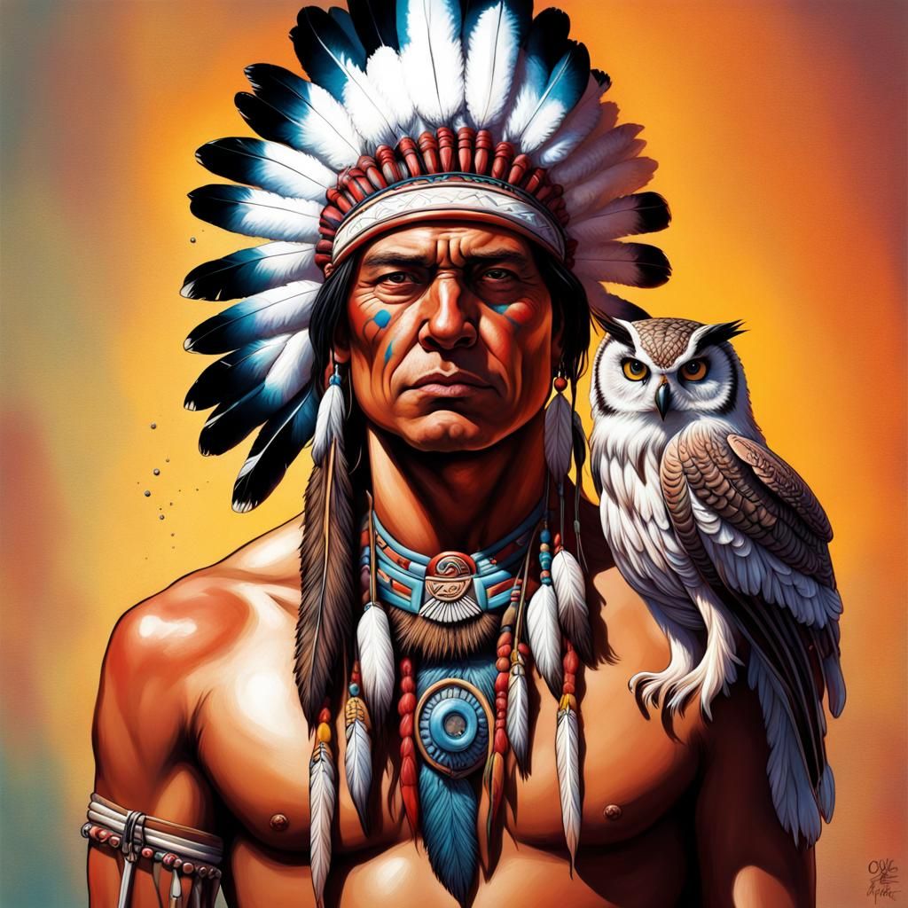 Osage Indian with a owl on his shoulder ." - AI Generated Artwork ...