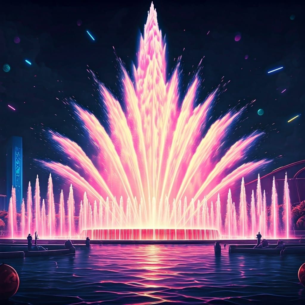 Surreal Unicorn Fountain Foam Party in Neon Lights - AI Art