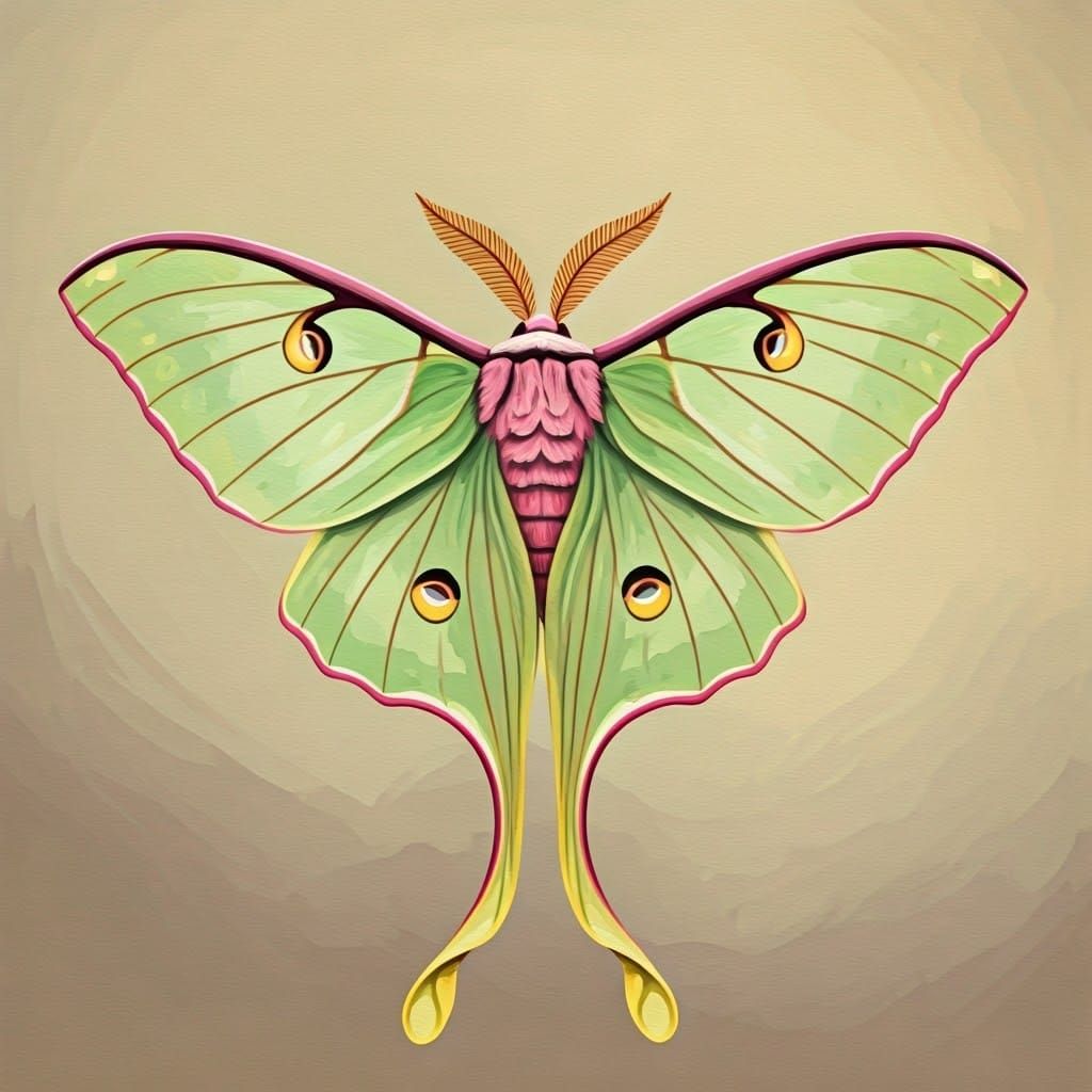 Indian Moon Moth - Vibrant Indian Moon Moth in Whimsical Bot...