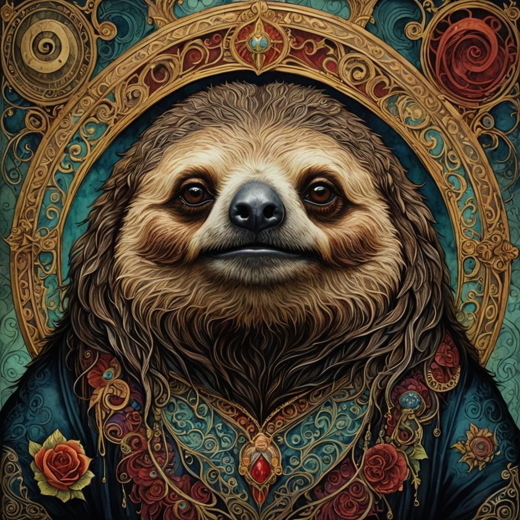 Sinister Fat Sloth Portrait in Whimsical Alcohol I... - AI Art