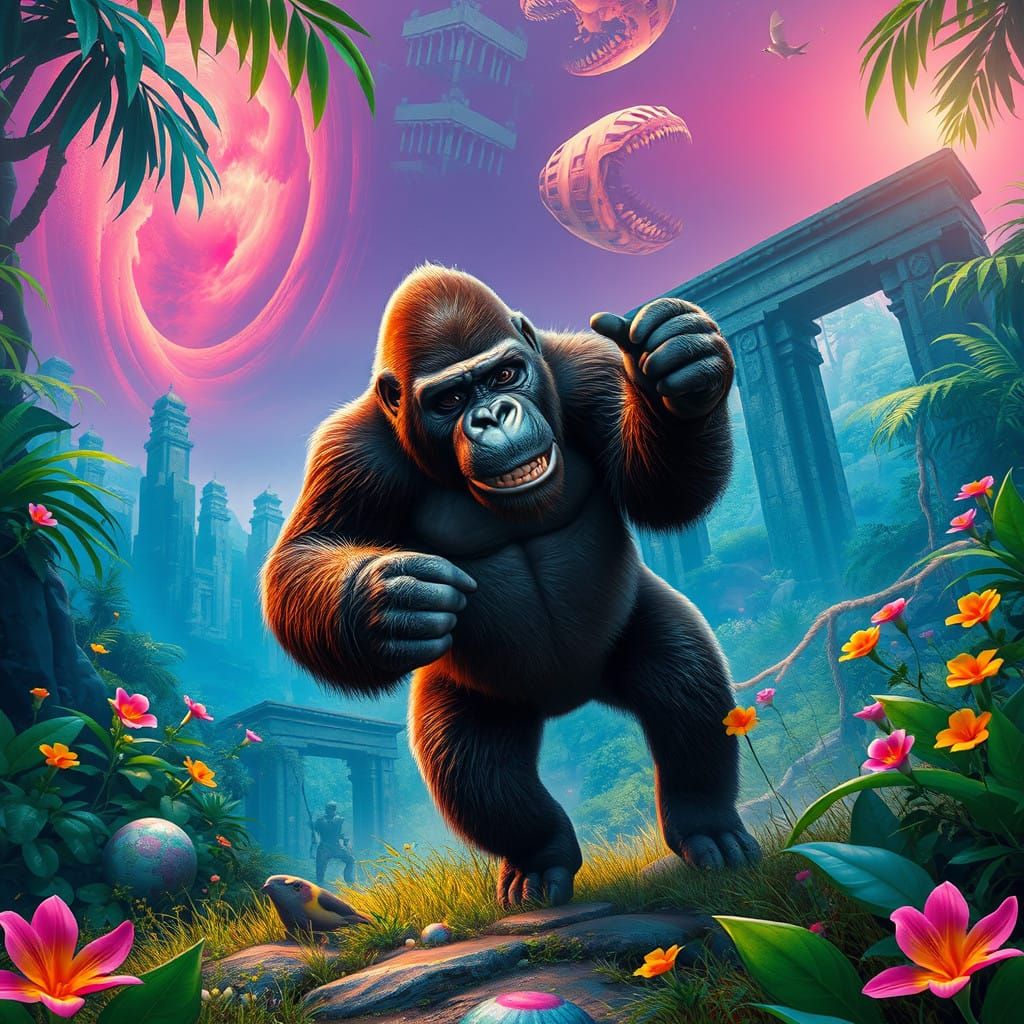 help gorilla tag - Gorilla in Vibrant Jungle Tag Scene, Matt...