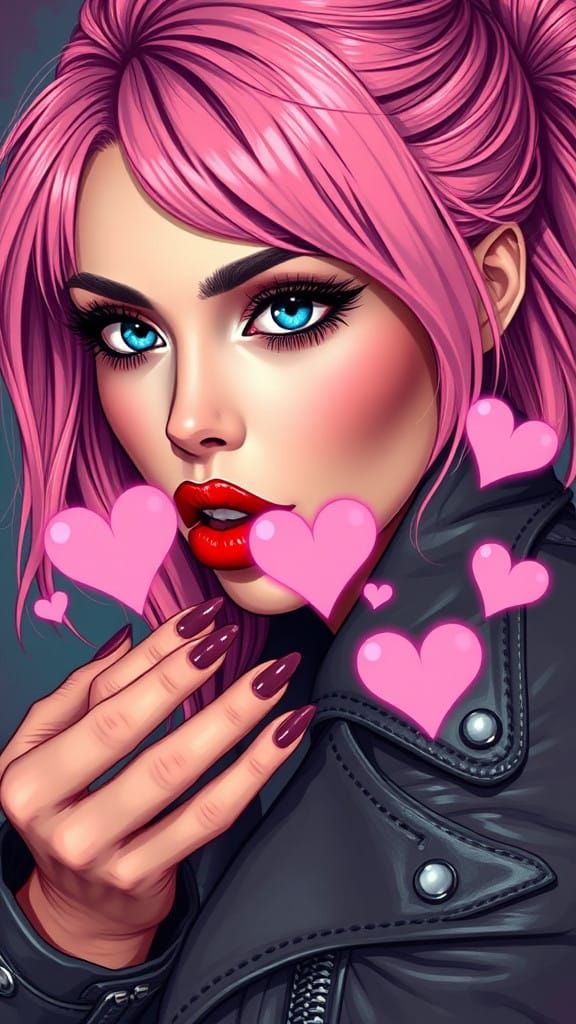 Sultry Baddie Woman in Leather Jacket - AI Art