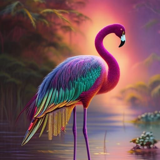 Multi Coloured Flamingo - AI Generated Artwork - NightCafe Creator