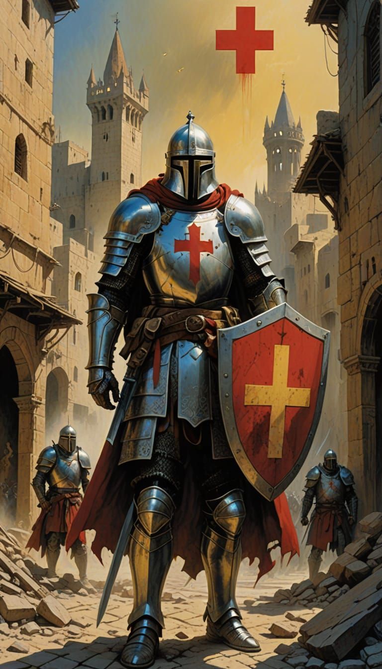 Crusader Knight Defends Jerusalem in Dramatic Batt... - AI Art