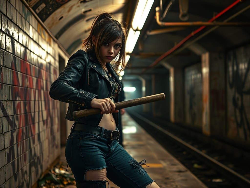 Gritty Punk Rock Girl Confronts the Shadows - AI Art