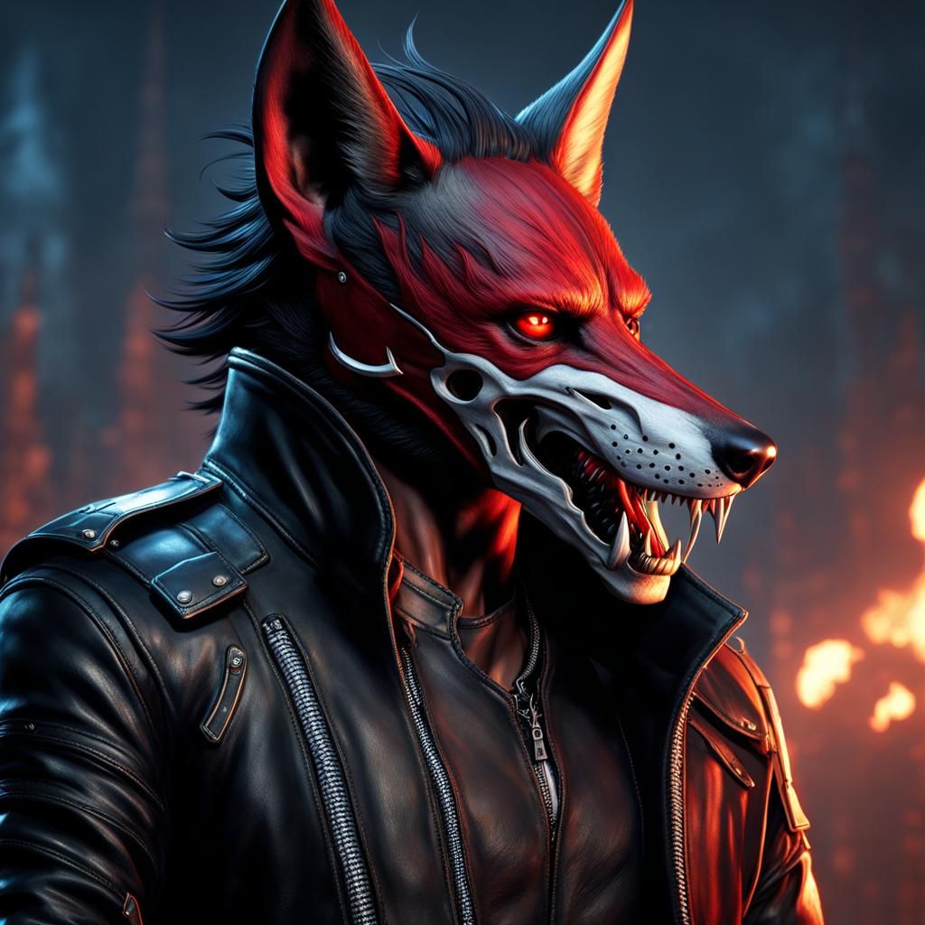 Male Human Jackal Demon with a head that looks like a wolf skull mask ...