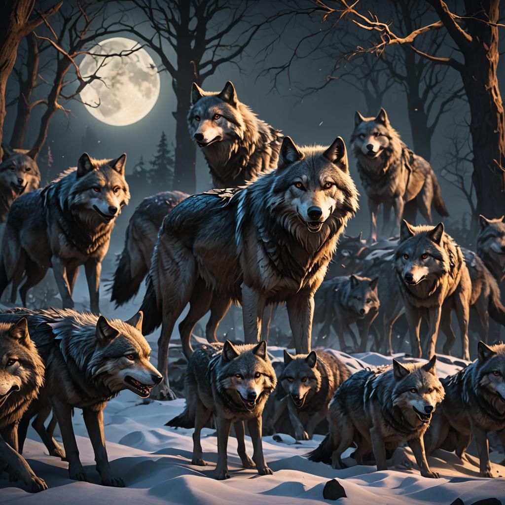 A pack of wolves at night - AI Generated Artwork - NightCafe Creator