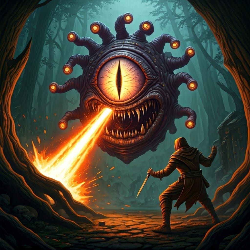 Beholder Unleashes Ray of Destruction on a Defendi... - AI Art